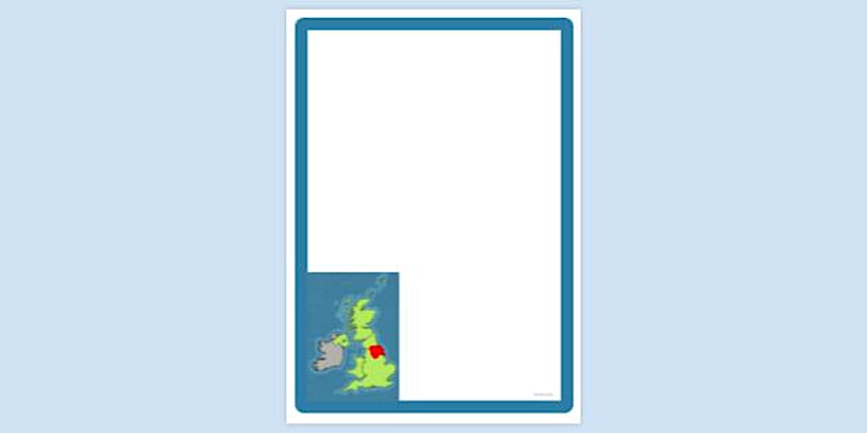 United Kingdom Map with South Yorkshire Page Border - Twinkl
