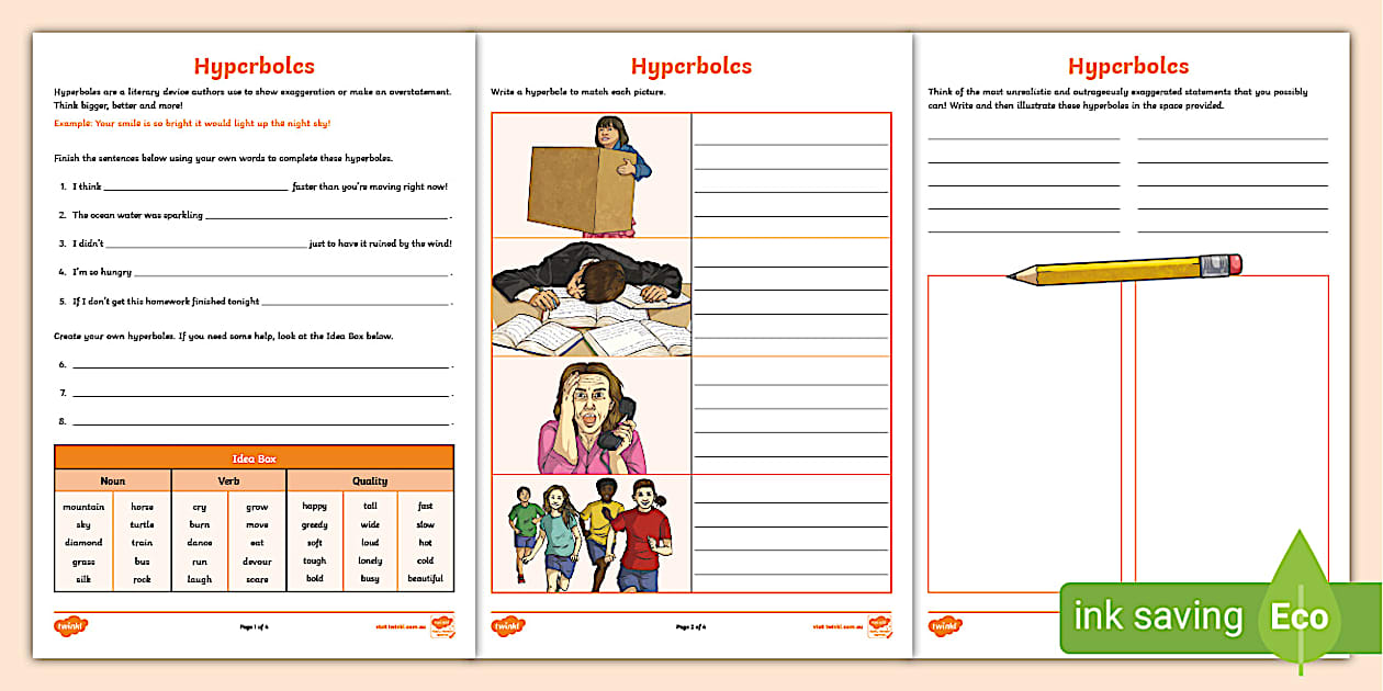 Hyperbole Worksheets | Primary English Resources - Twinkl