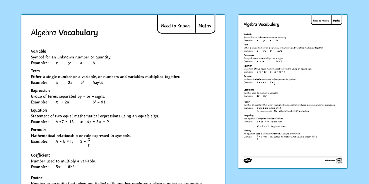 Editable Algebra Vocabulary (teacher made) - Twinkl