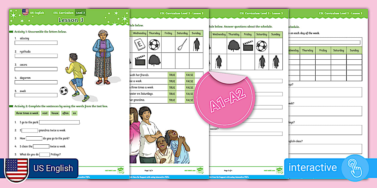 ESL Curriculum US Level 3, Lesson 3 Interactive Worksheet