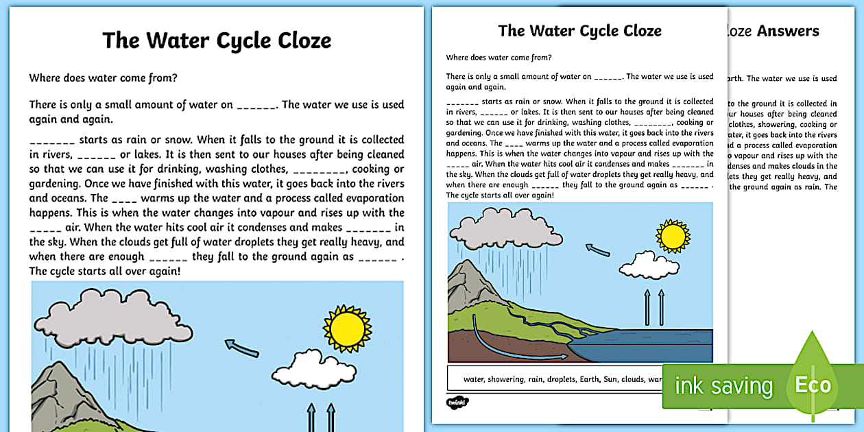 Water in Our World Cloze Worksheet - Teacher-Made Resources