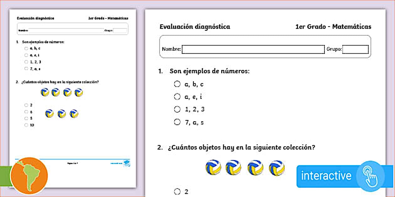 Examen diagnóstico 1er grado Matemáticas en PDF - Twinkl
