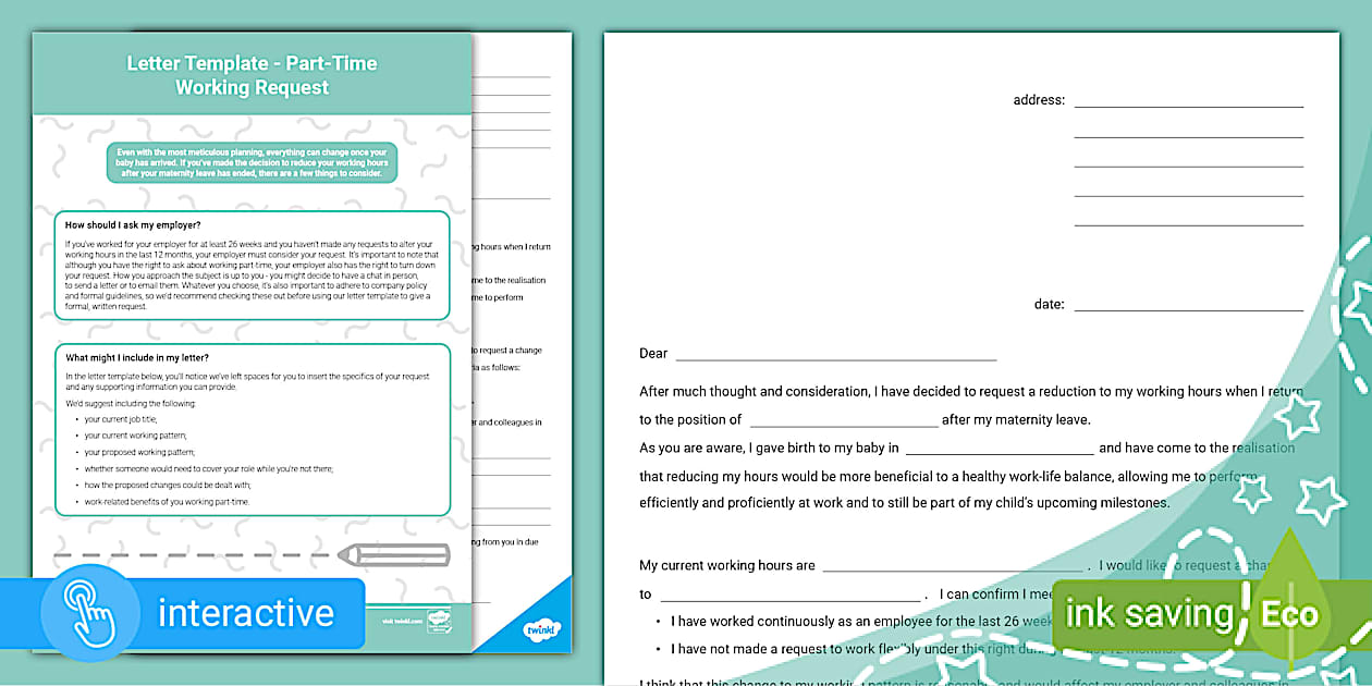 Part-Time Working Request Letter Template - Twinkl