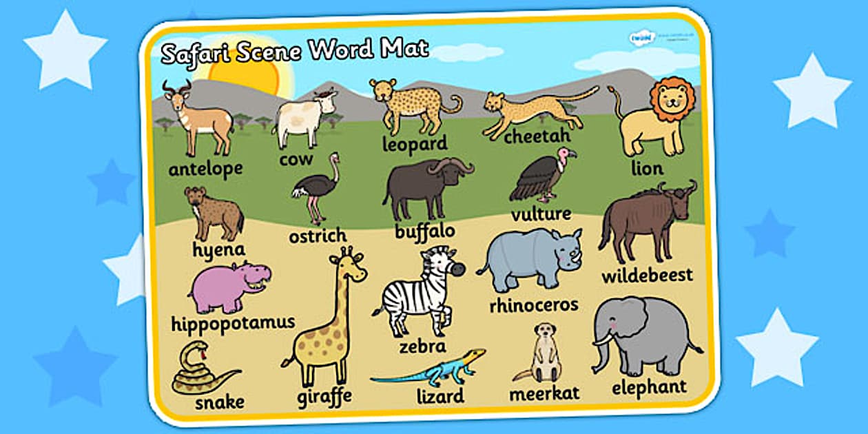 Black and White Safari Scene Word Mat (teacher made)