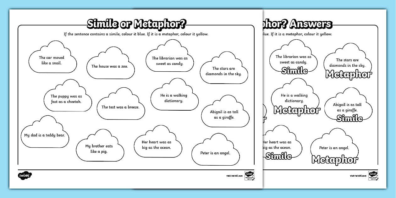 Metaphors or Similes KS2 Worksheet (teacher made) - Twinkl