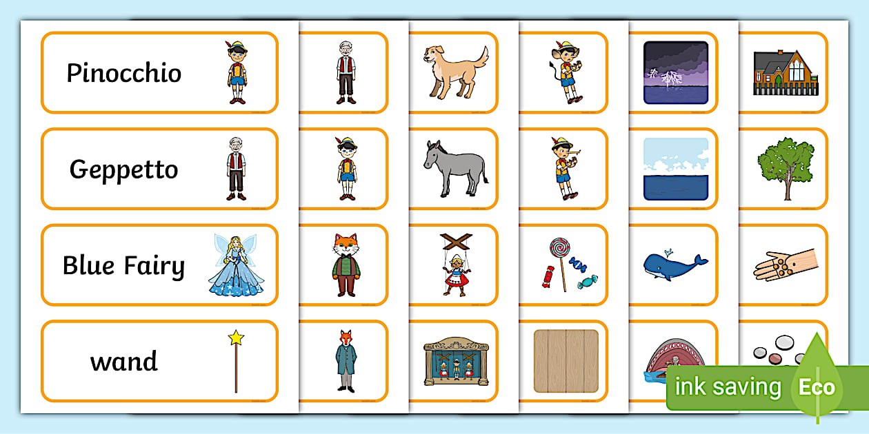 Cursive Pinocchio Word Cards (teacher made) - Twinkl