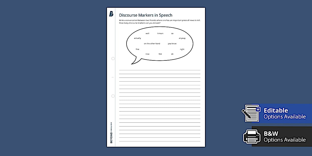 Oracy: Discourse Markers in Speech Worksheet (teacher made)