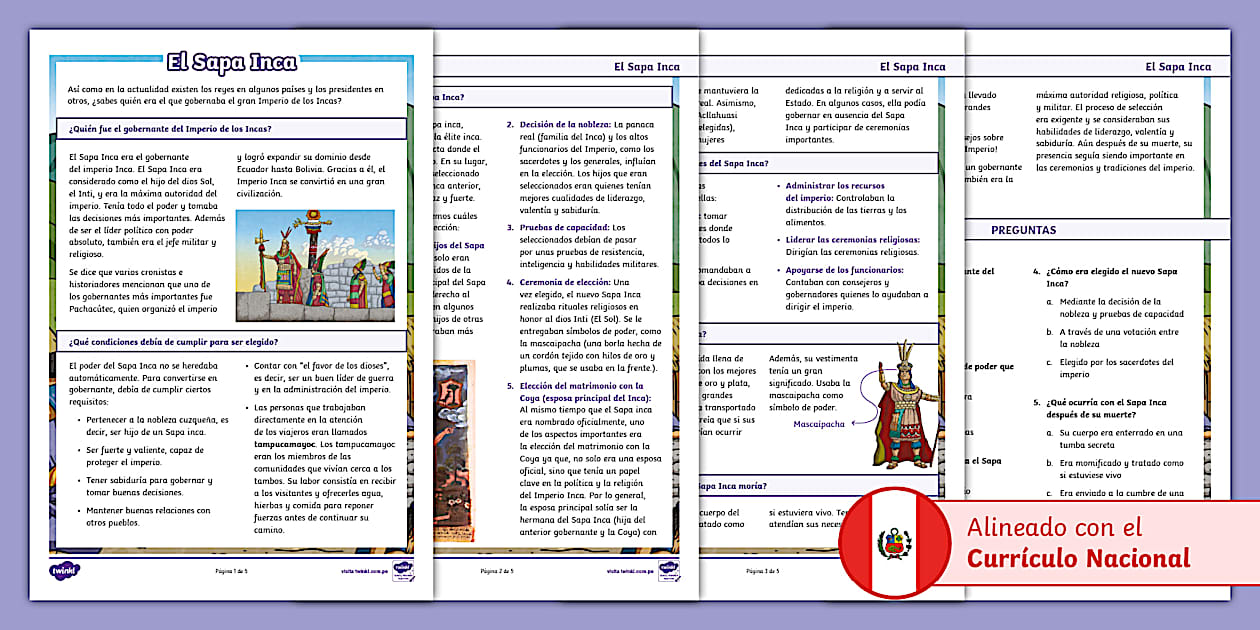 Comprensión lectora: El Sapa inca - Twinkl