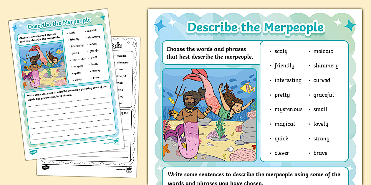 Describe the Merpeople Worksheet (teacher made) - Twinkl