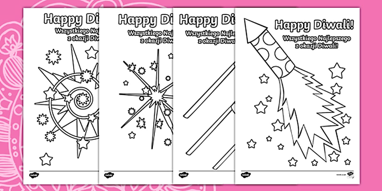 Diwali Fireworks Colouring Pages Polish/English - Twinkl