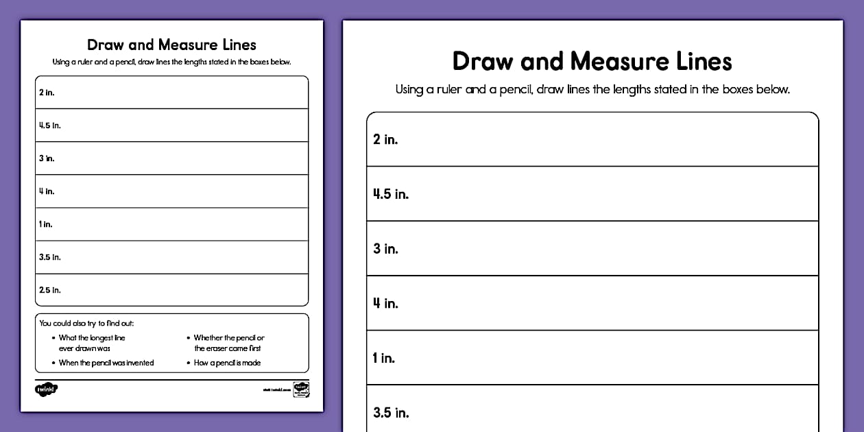 First Grade Draw and Measure Lines Worksheet Sheet - Twinkl