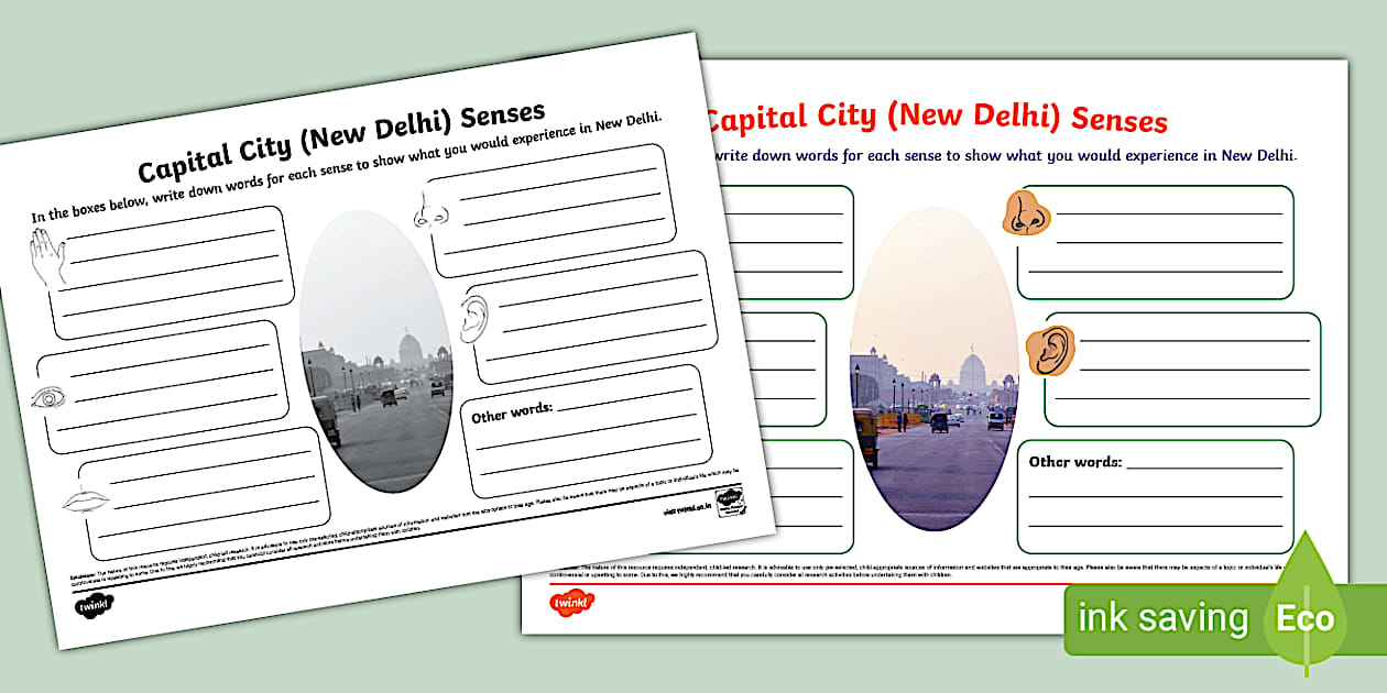 Capital City (New Delhi) Senses Mind Map (teacher made)
