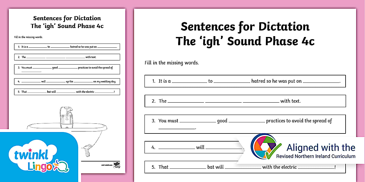 Linguistic Phonics Phase 4c 'igh' Dictation Sentences Teacher Worksheet