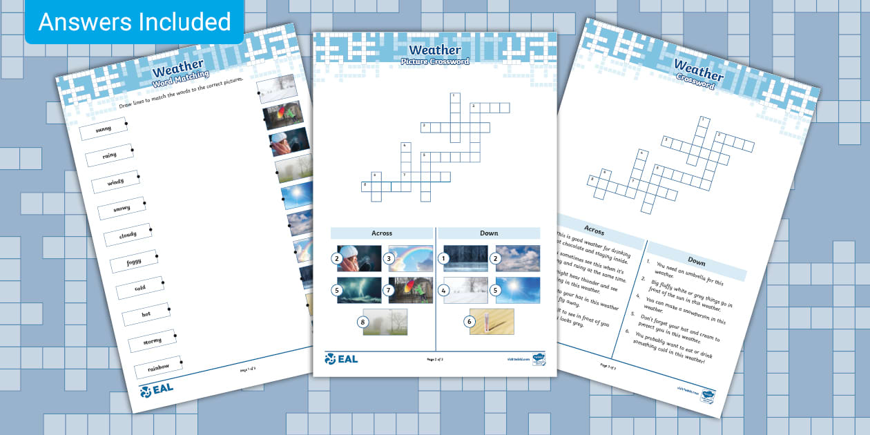 Weather Vocabulary Crosswords for EAL Learners - Twinkl