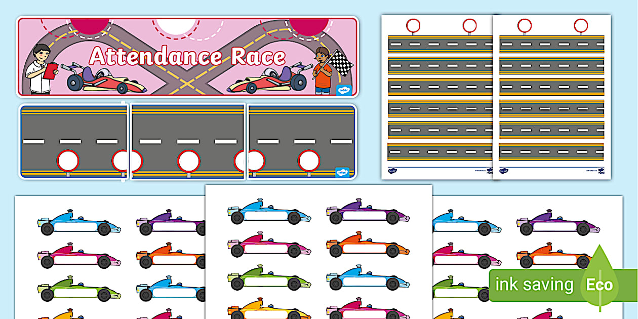Attendance Race Track and Cars Display Pack (teacher made)