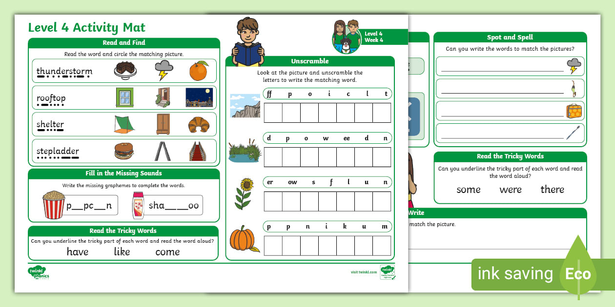 Twinkl Phonics Level 4 Activity Mat Week 4 Polysyllabic