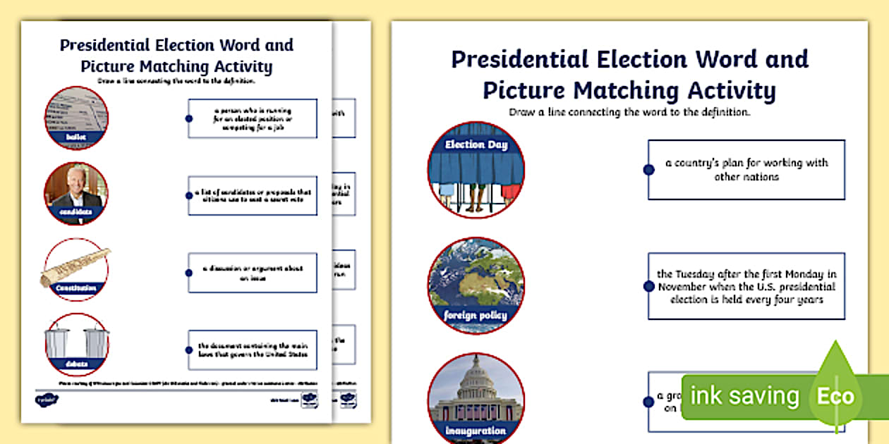 Presidential Election Word and Picture Matching Activity for 3rd-5th Grade