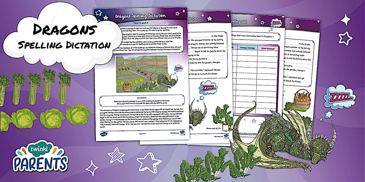 Dragons Spelling Dictation Activity for Year 5 & 6