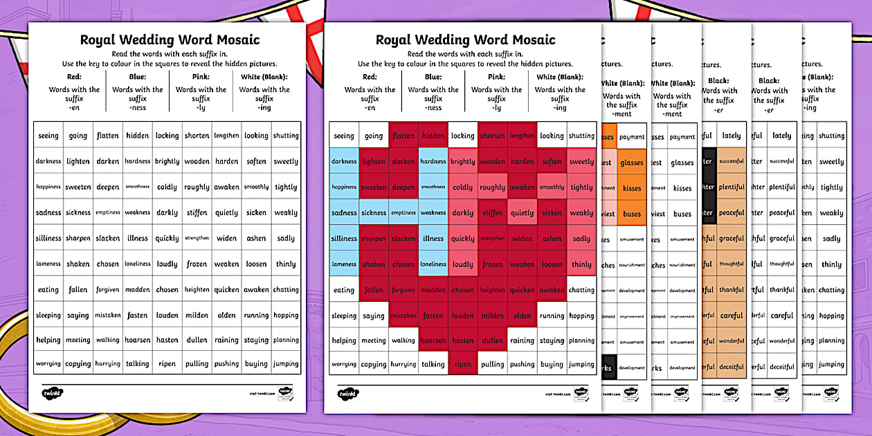 Royal Wedding Phase 6 Phonics Mosaic Worksheets - Twinkl