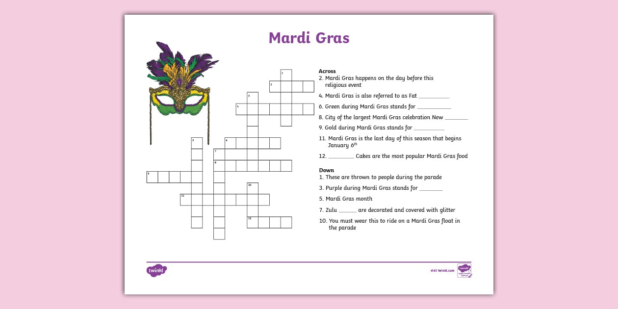 Mardi Gras Crossword | Fun ELA Activity | Twinkl USA