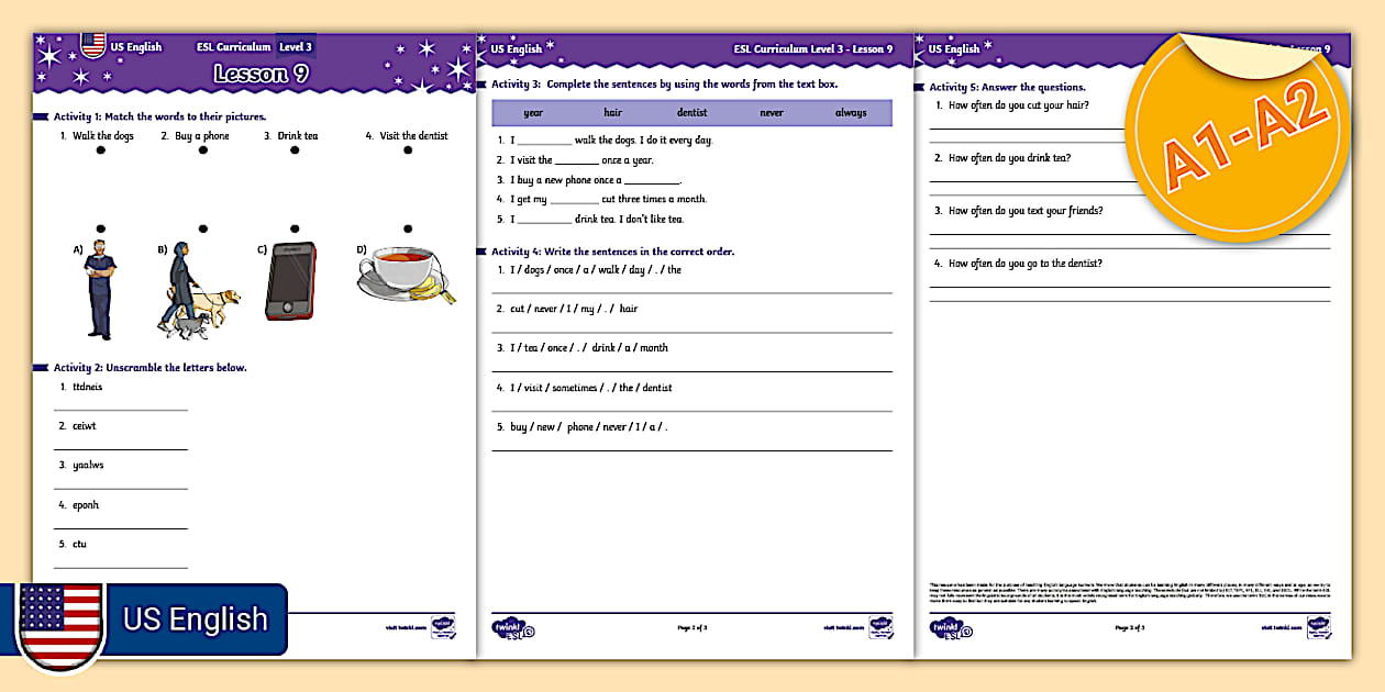 ESL Curriculum (US-English Version) Level 3, Lesson 9 Worksheet
