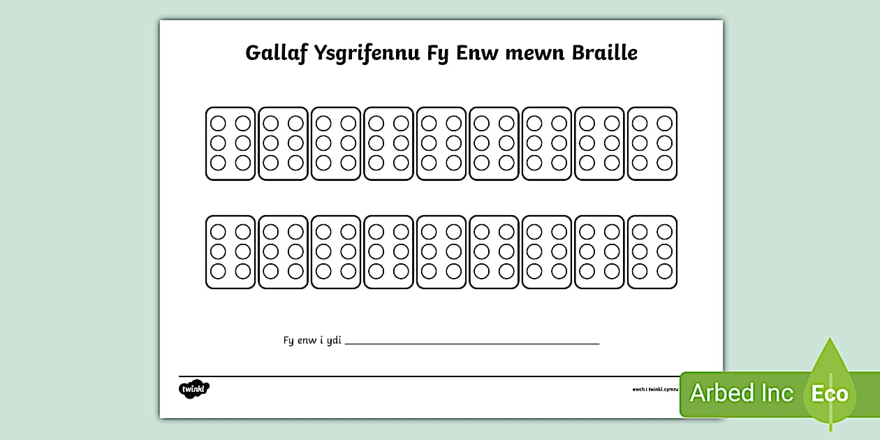 Gallaf Ysgrifennu Fy Enw mewn Braille - Taflen Gweithgaredd