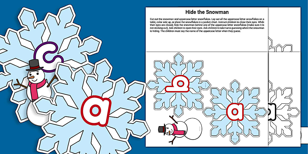Hide the Snowman Lowercase Letter Recognition Worksheet