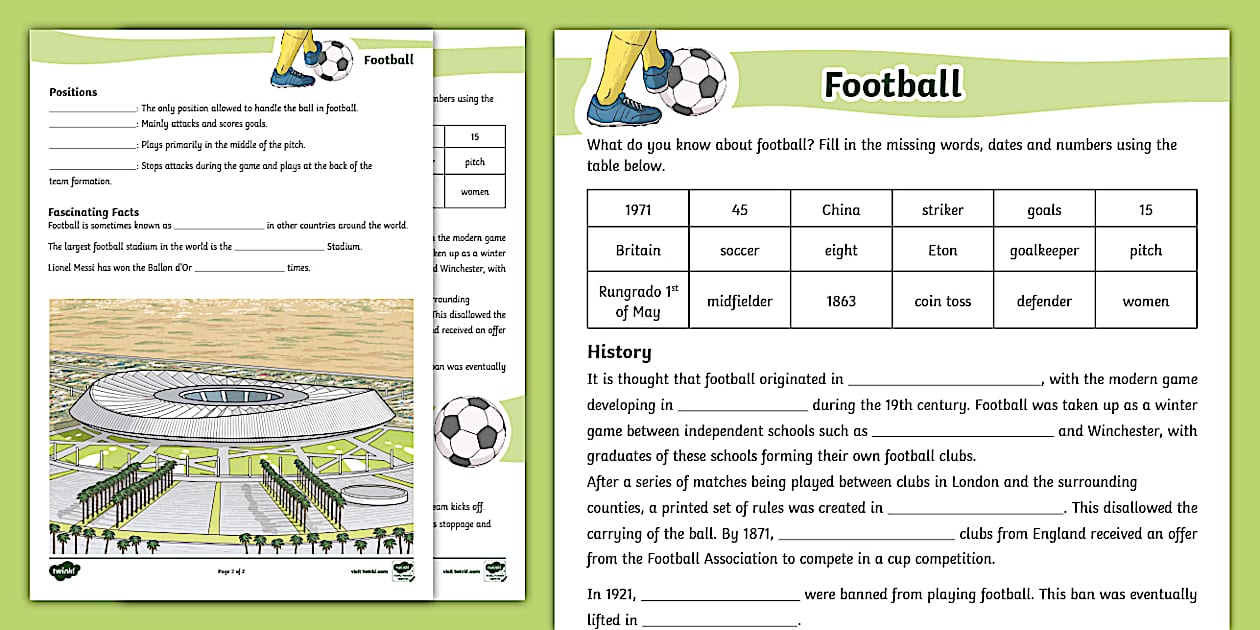 Football Cloze Worksheet - Twinkl - KS2 (Teacher-Made)