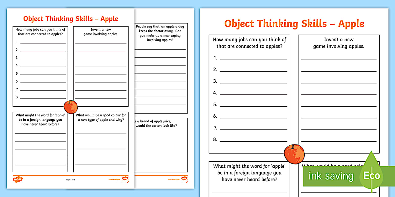 Object Thinking Skills: Apple Worksheet / Worksheet - Twinkl