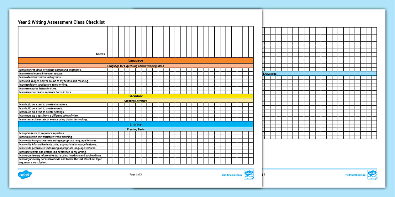 Victorian Curriculum Year 2 Writing ‘I can’ Statements