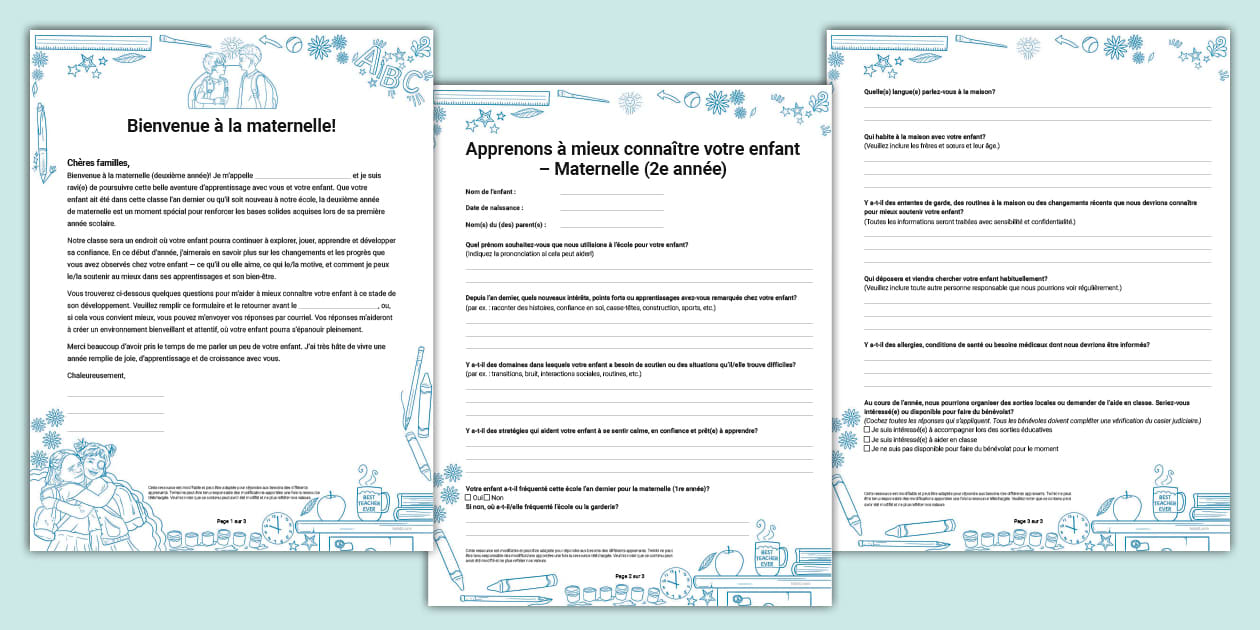 Back to School - Letter to Parents (SK) French