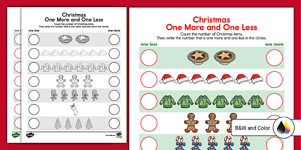 Christmas One More and One Less Worksheet (teacher made)