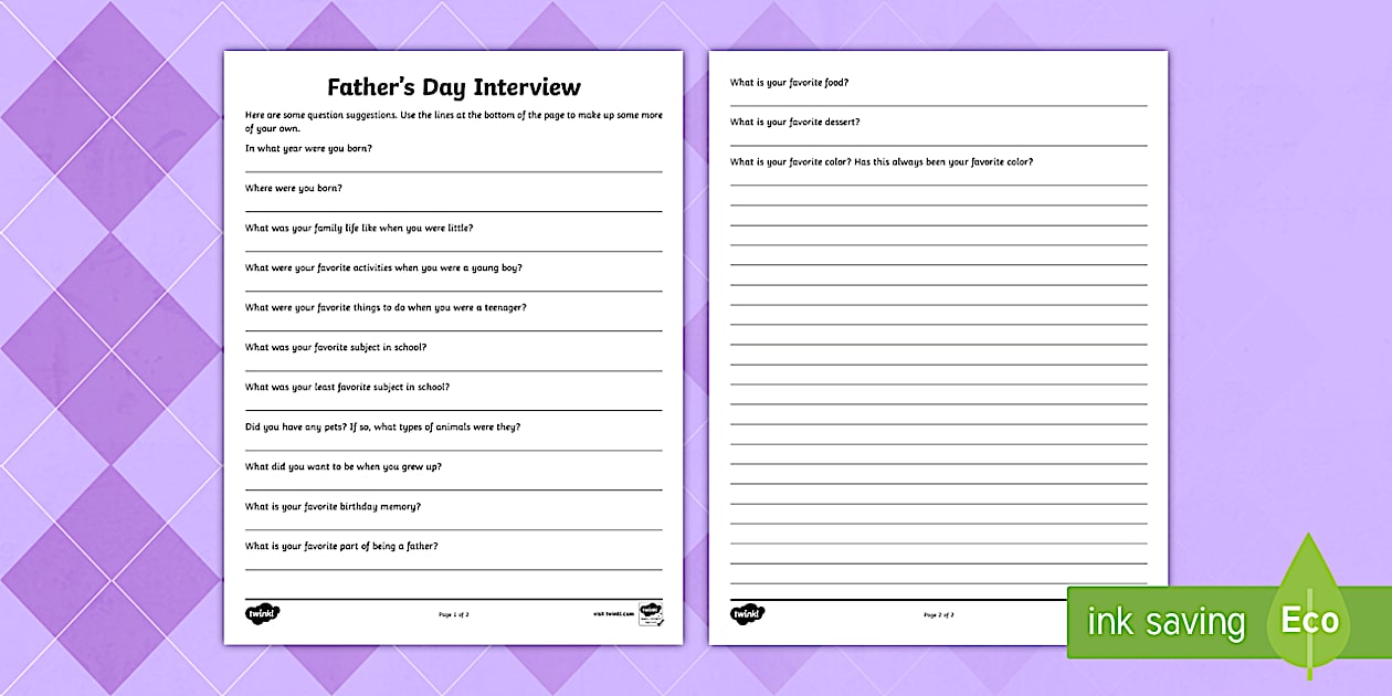 Editable Father's Day Interview for 3rd-5th Grade - Twinkl