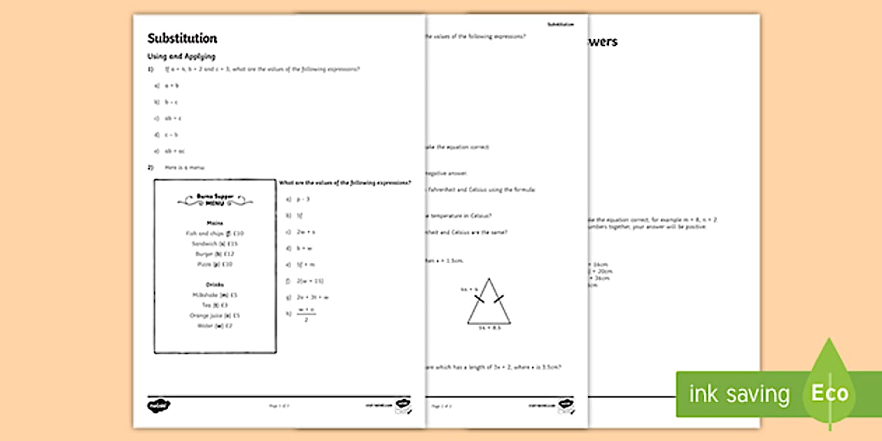 Substitution Worksheet | KS3 Maths | Beyond (teacher made)