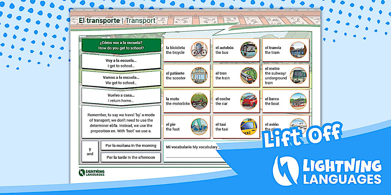👉 Spanish Transport Knowledge Organiser - Lightning Languages
