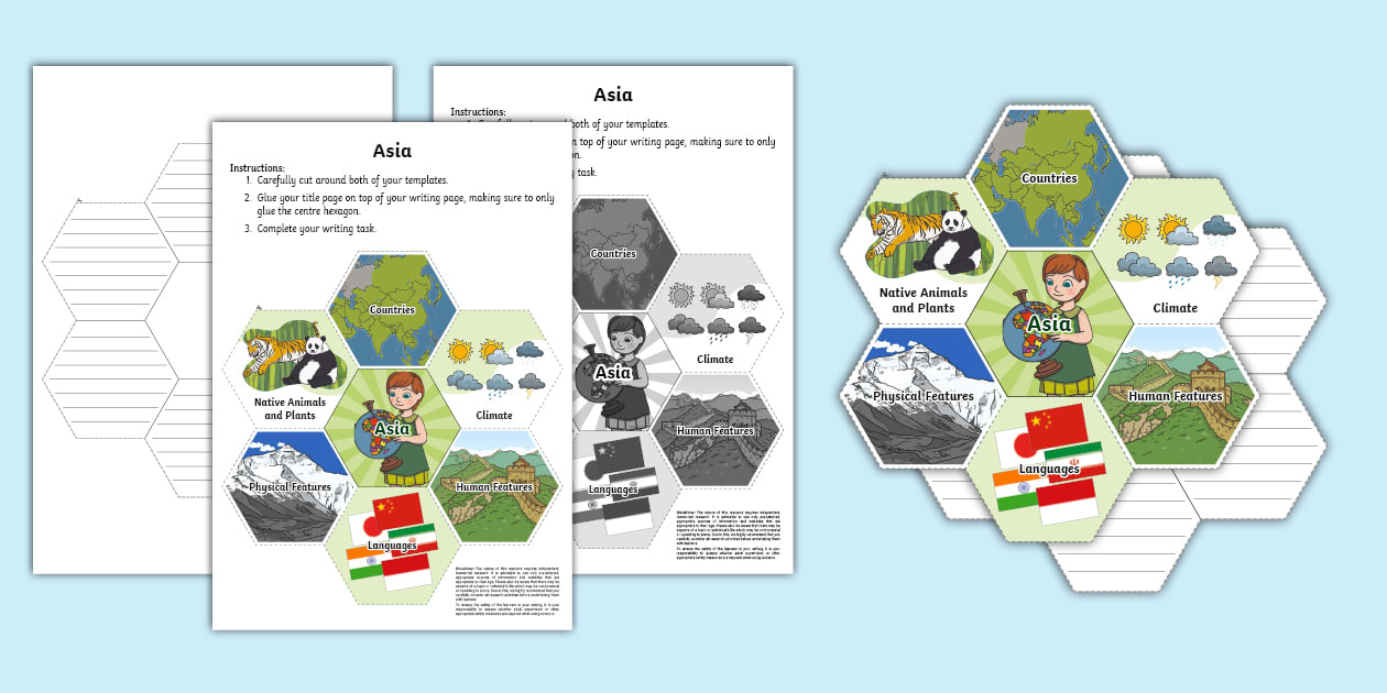 KS1 Asia Hexagon Writing Template (teacher made) - Twinkl