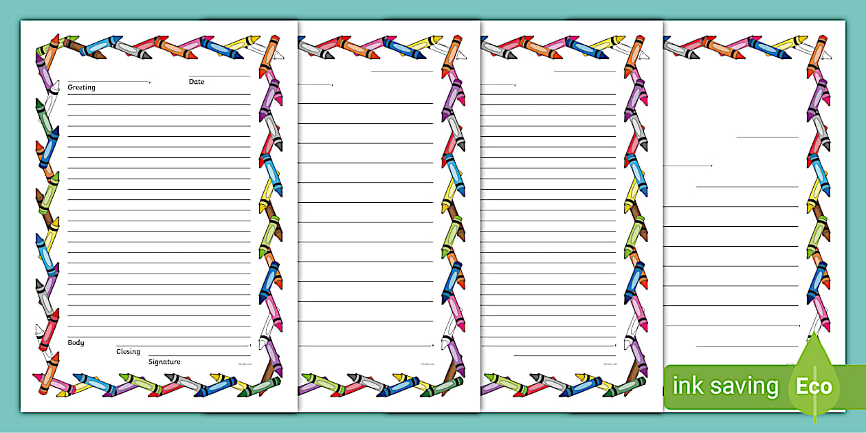 Letter Writing Template with Crayon Page Border Letter
