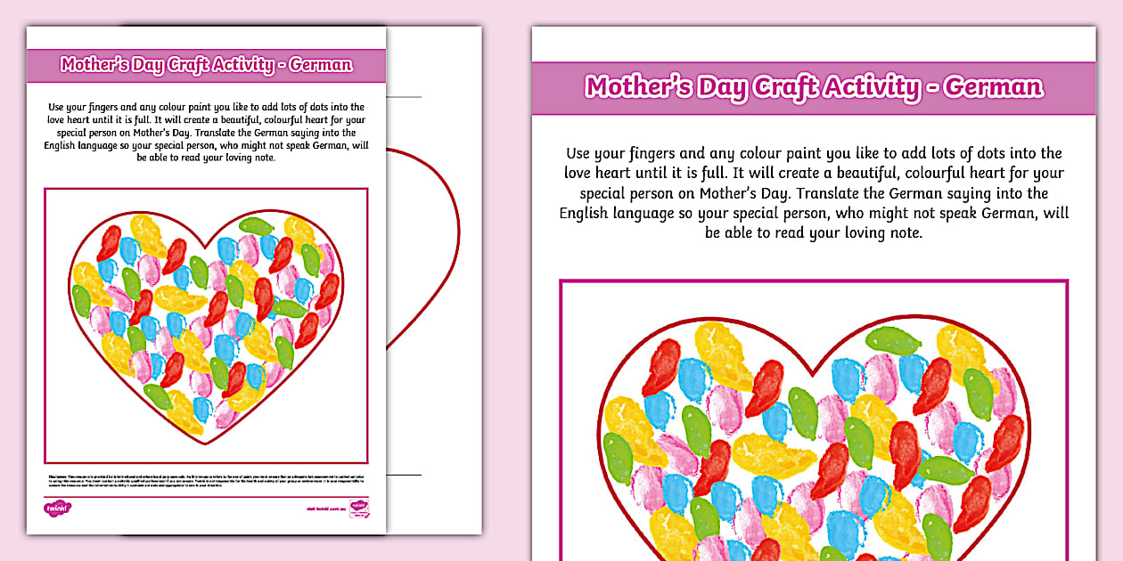 Mother's Day Craft - German Activity Sheet