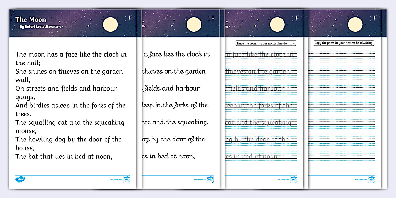 The Moon by Robert Louis Stevenson Handwriting Activity