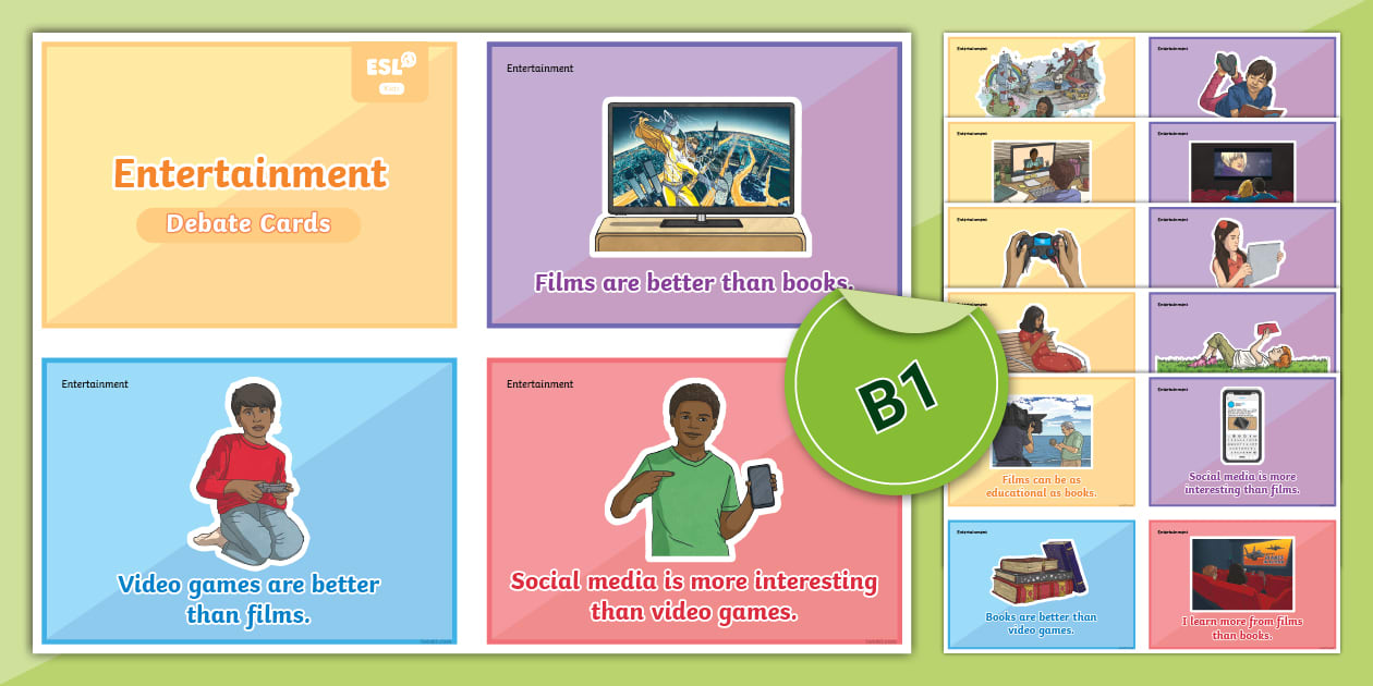 ESL Entertainment Debate Cards {Kids, B1} (teacher made)
