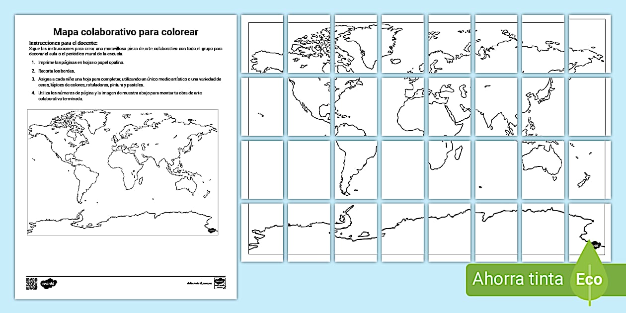 Mapa del mundo - para colorear (professor feito) - Twinkl