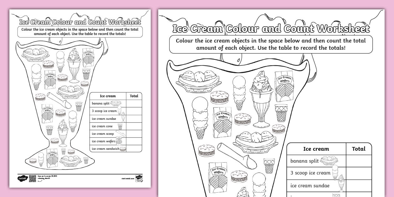 👉 Ice Cream Colour and Count Worksheet (Teacher-Made)