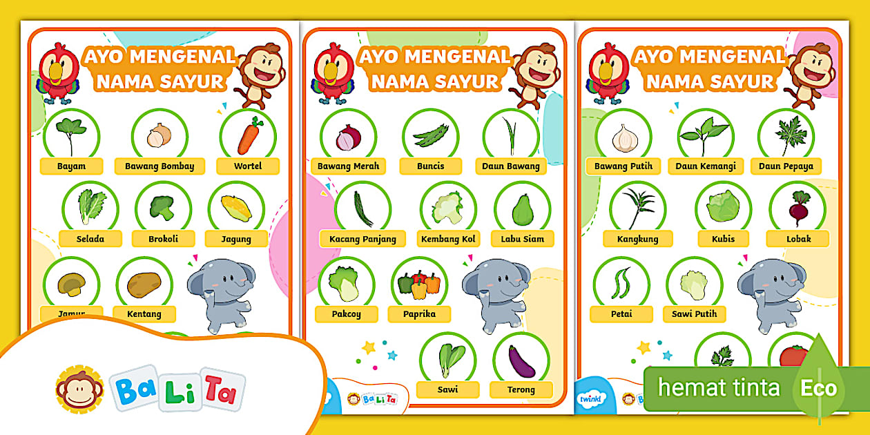 FREE! - Ayo Mengenal Nama-nama Sayur bersama BaLiTa - Twinkl