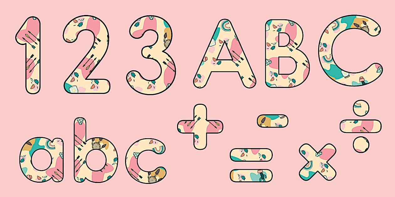 Boho Theme Bulletin Board Letters and Numbers - Twinkl