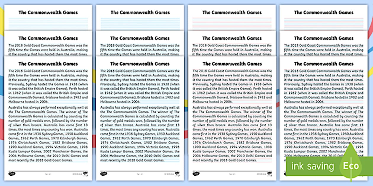 Commonwealth Games Handwriting Worksheet (teacher made)