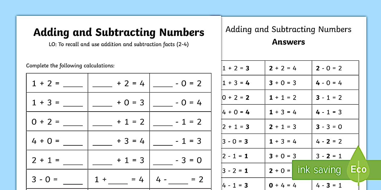 Number Facts Worksheet 2-4 (teacher made) - Twinkl