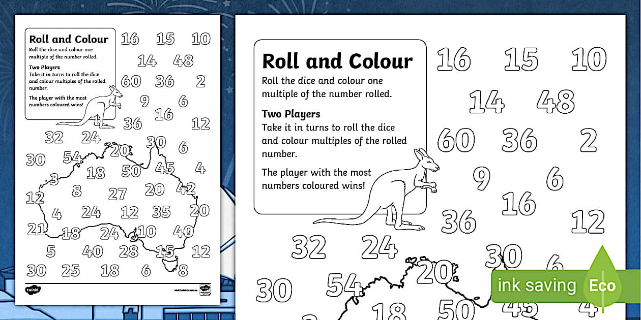 SA Australia Day Colour and Roll Worksheet (teacher made)