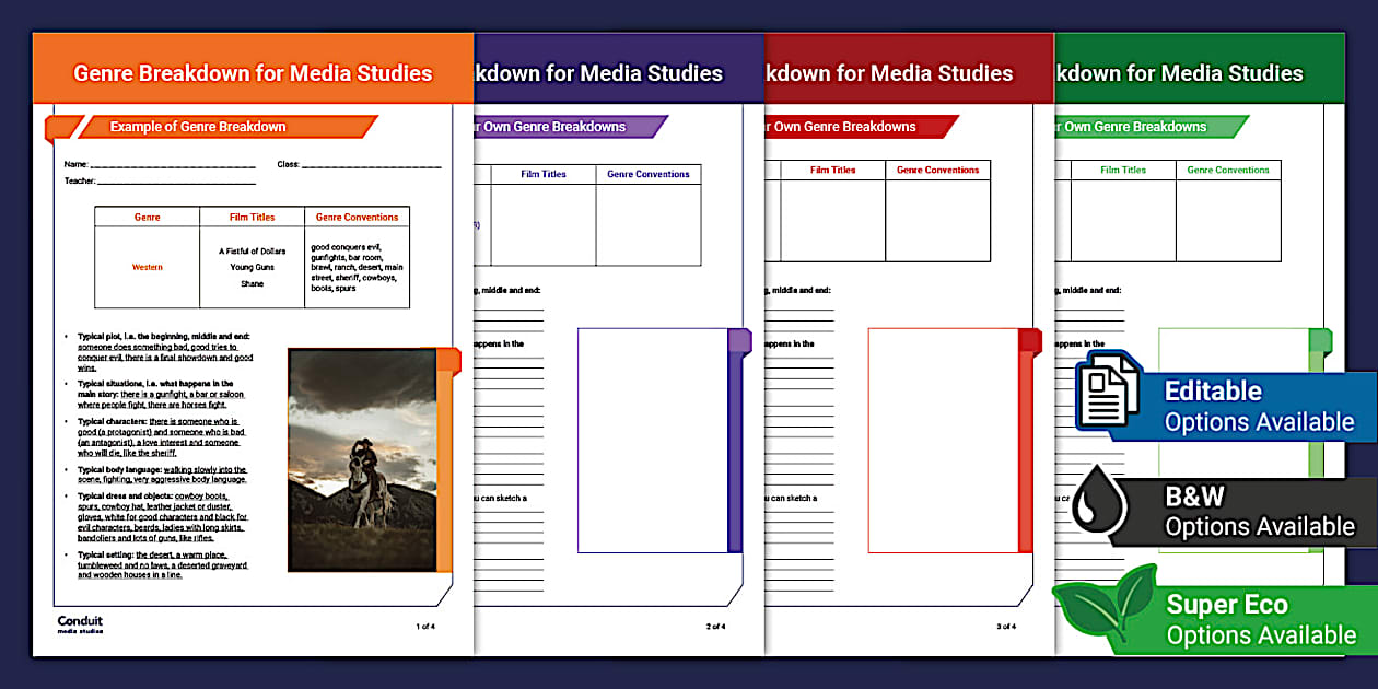 Genre Breakdown Activity Sheet for Media Studies - Twinkl