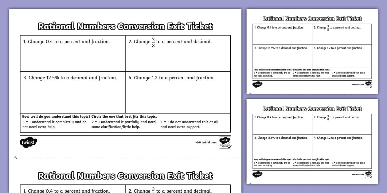Seventh Grade Rational Numbers Conversion Exit Ticket
