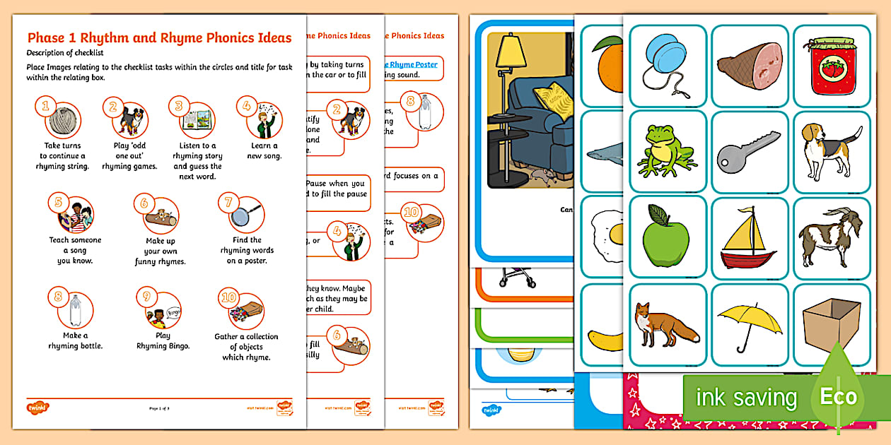 Editable 10 Ways to Practise Phase 1 Phonics Rhythm and Rhyme at Home Ideas